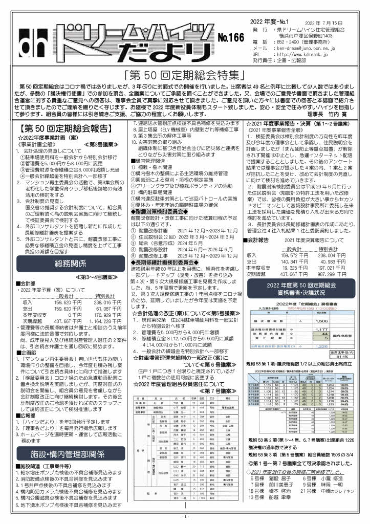 ドリームハイツだより 県ドリームハイツ住宅管理組合